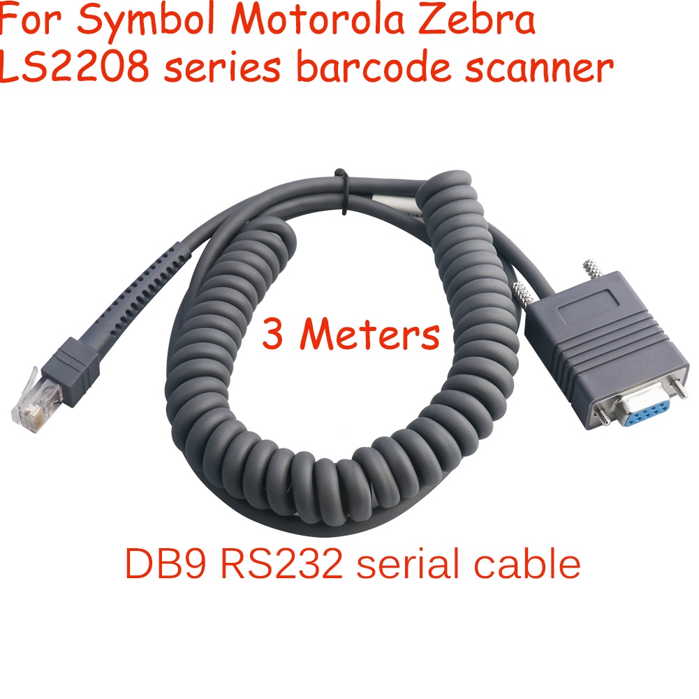 3 Metres Scanner Cable Spiral RS232 Serial Cable for Symbol Barcode ...