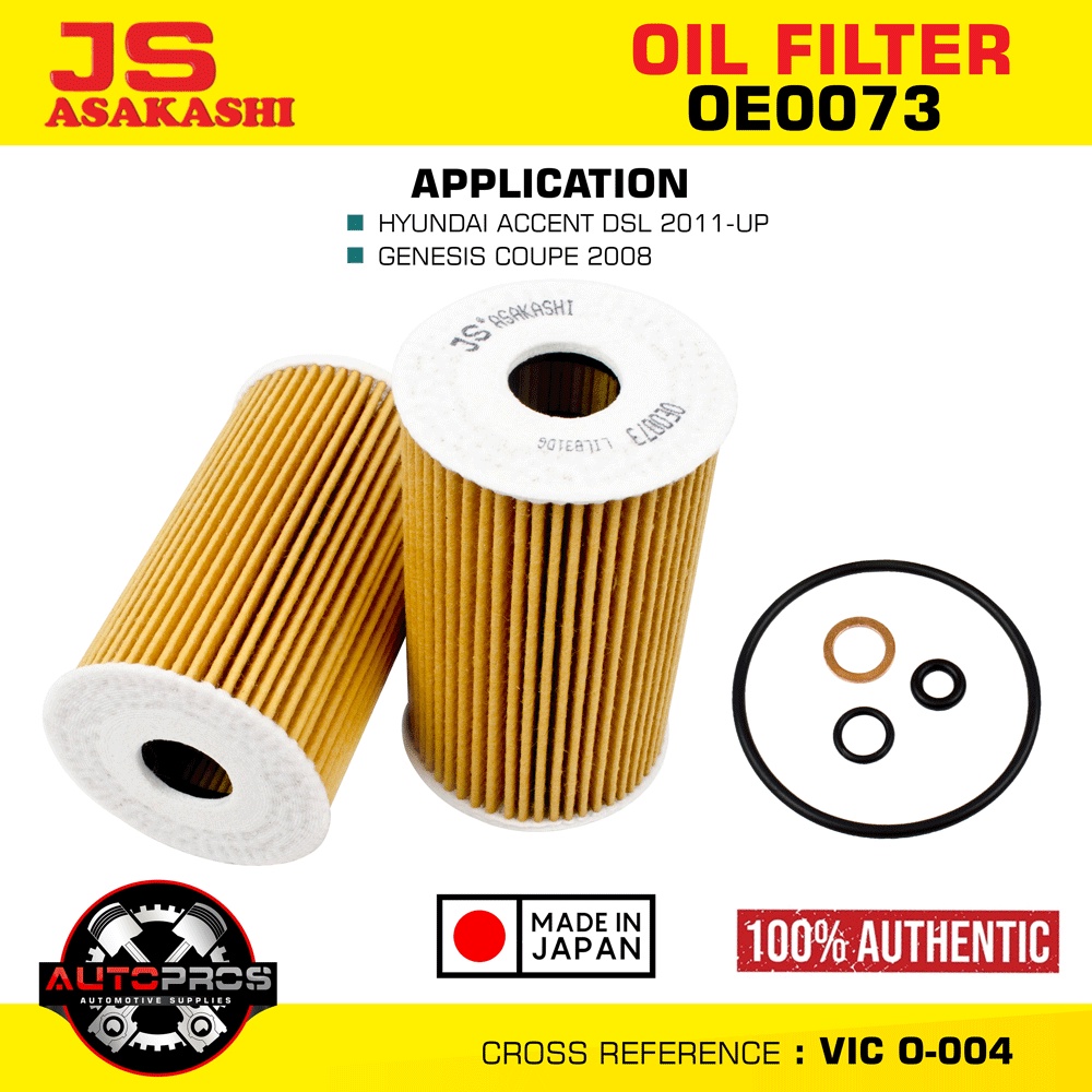 JS Asakashi OE0073 Oil Filter for Hyundai Accent Dsl 2011-, Genesis ...