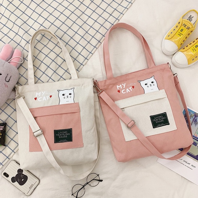 Simple Studio Korean Style Premium Thicken Canvas Tote Bag With Mini ...
