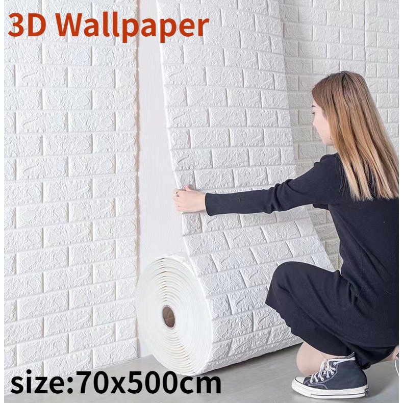 A roll of 5m long and 70cm wide brick 3D wallpaper self-adhesive XPE ...