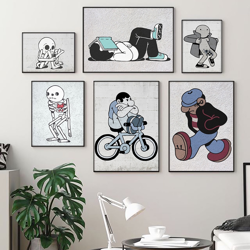 Cartoon Character Stree Graffiti Canvas Prints Funny Skull Poster