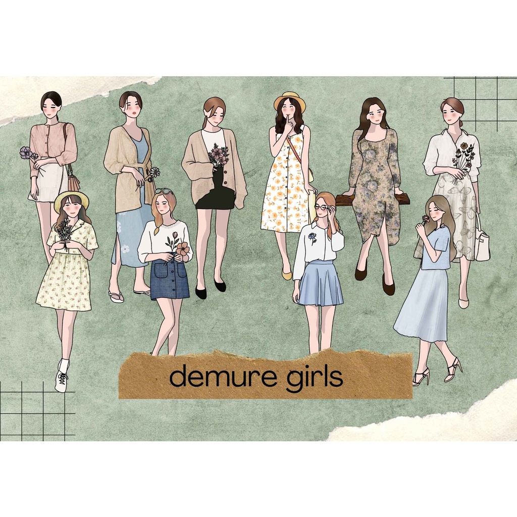 Demure Girls Sticker Collection (5 Illustrations) ( For Journal, Arts ...