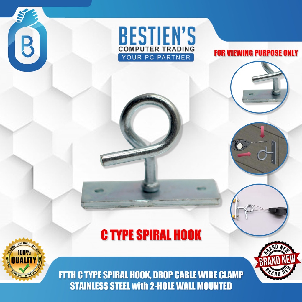 FTTH C TYPE SPIRAL HOOK, DROP CABLE WIRE CLAMP, STAINLESS STEEL with 2 ...