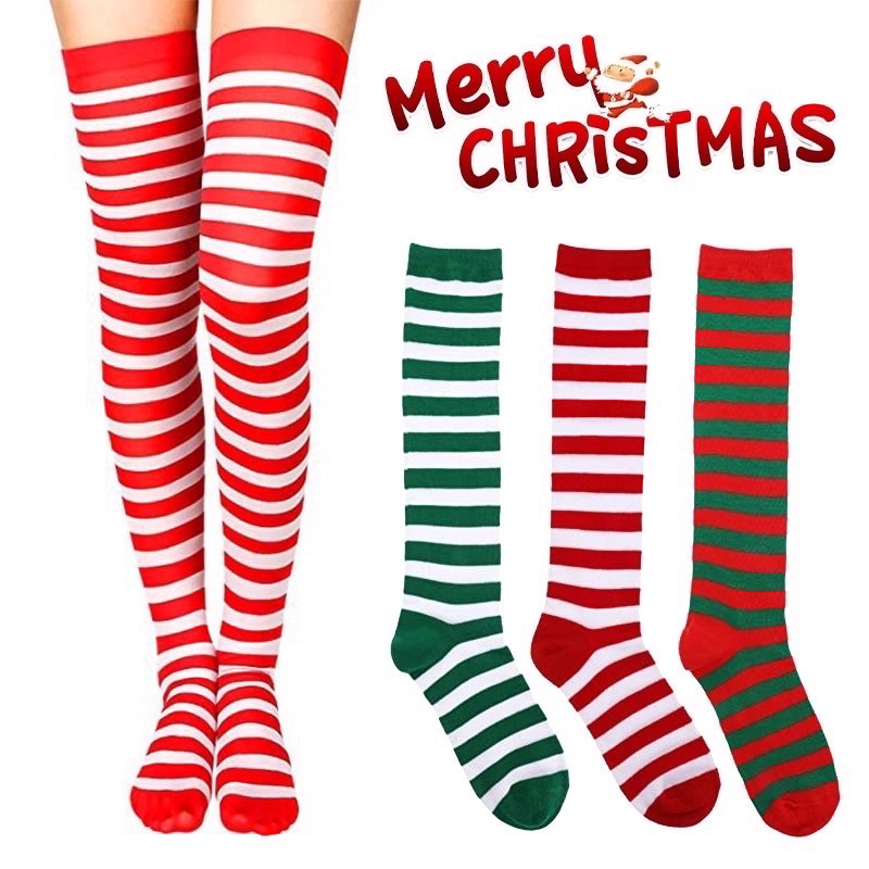 merry christmas socks Aldut COD Red stripes knee high long socks SANTA ...