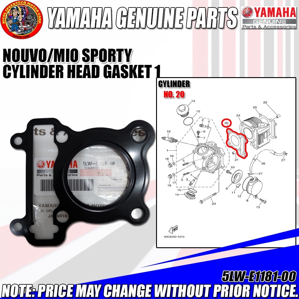 NOUVO/MIO SPORTY CYLINDER HEAD GASKET (YGP) (GENUINE: 5LW-E1181-00 ...