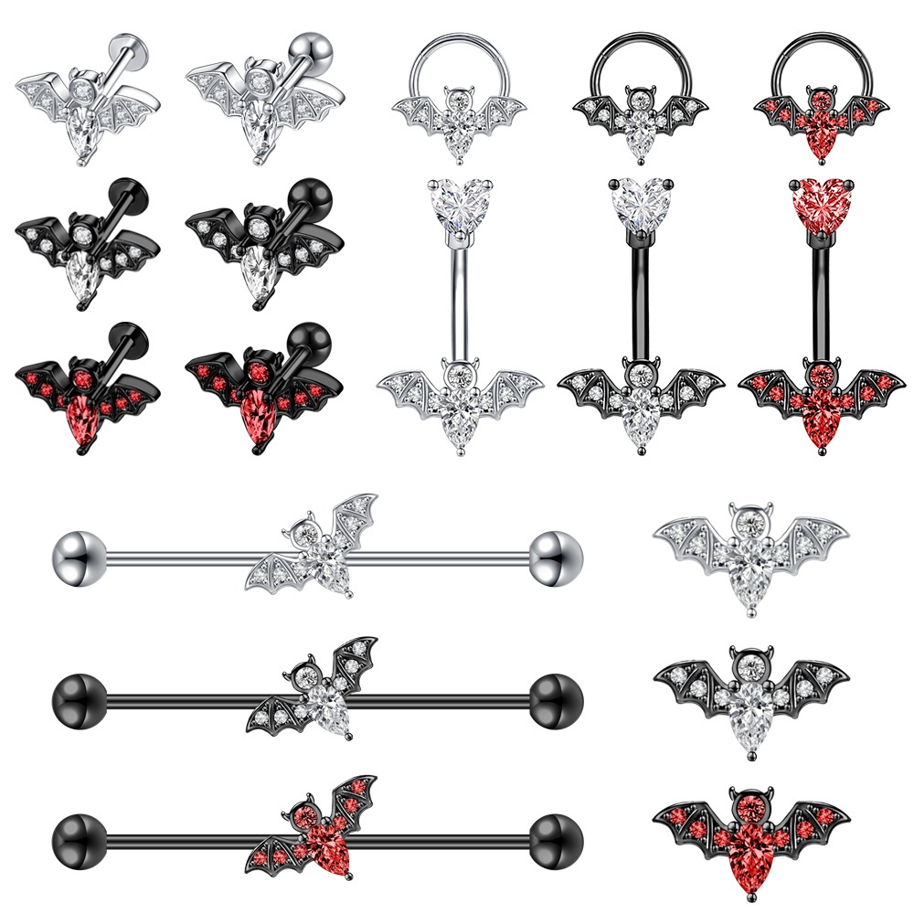 1 Pc Punk Bat Nose Piercing Industrial Barbells Lip Studs Stainless ...