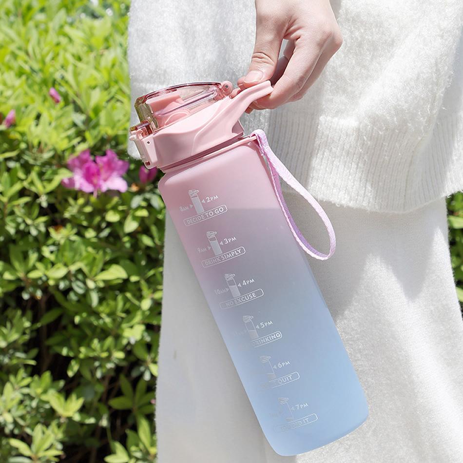 1000ML Motivational Water Bottle with Time Marker & Straw-BPA Free Locking Flip-Flop Lid ...