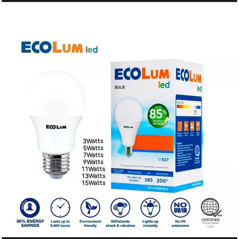 LED BULB E27 STANDARD SOCKET(ECOLUM BRAND) | Shopee Philippines