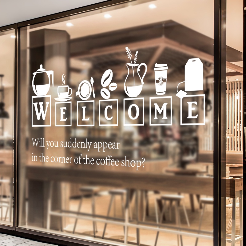 Milk Tea Coffee Shop Window Glass Sticker Sliding Door Signboard ...