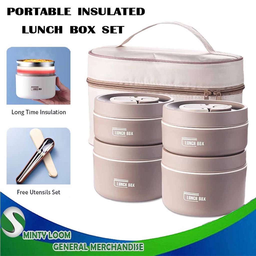 Portable Insulated Lunch Container Set Stackable Bento Lunch Box 304 ...