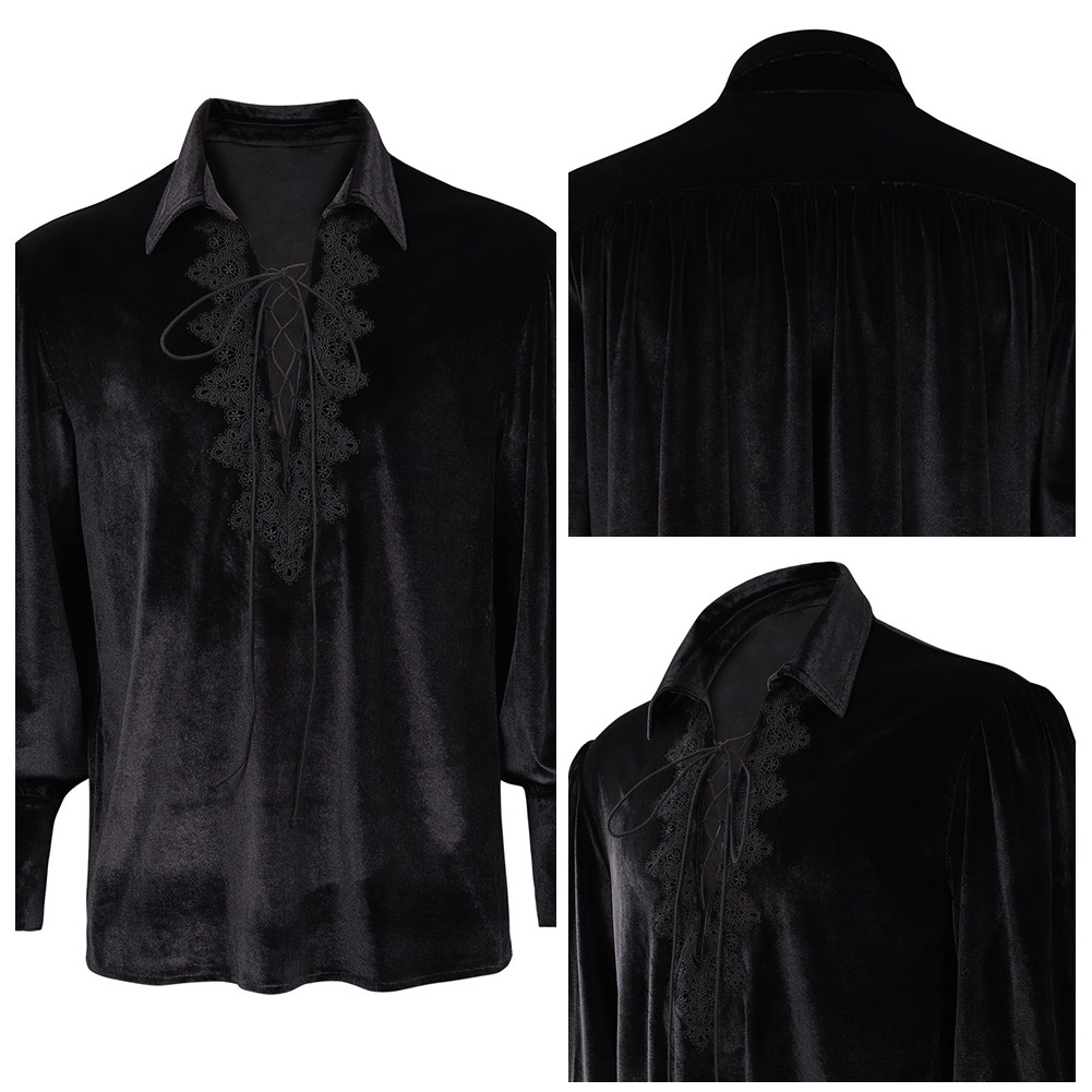Medieval Gothic vampire black velvet lace lace shirt | Shopee Philippines