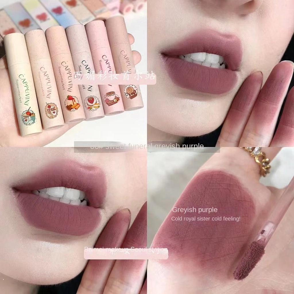 Cappuvini Pink Round Tube Lipstick Velor Matte Lip Glaze Honey Peach ...