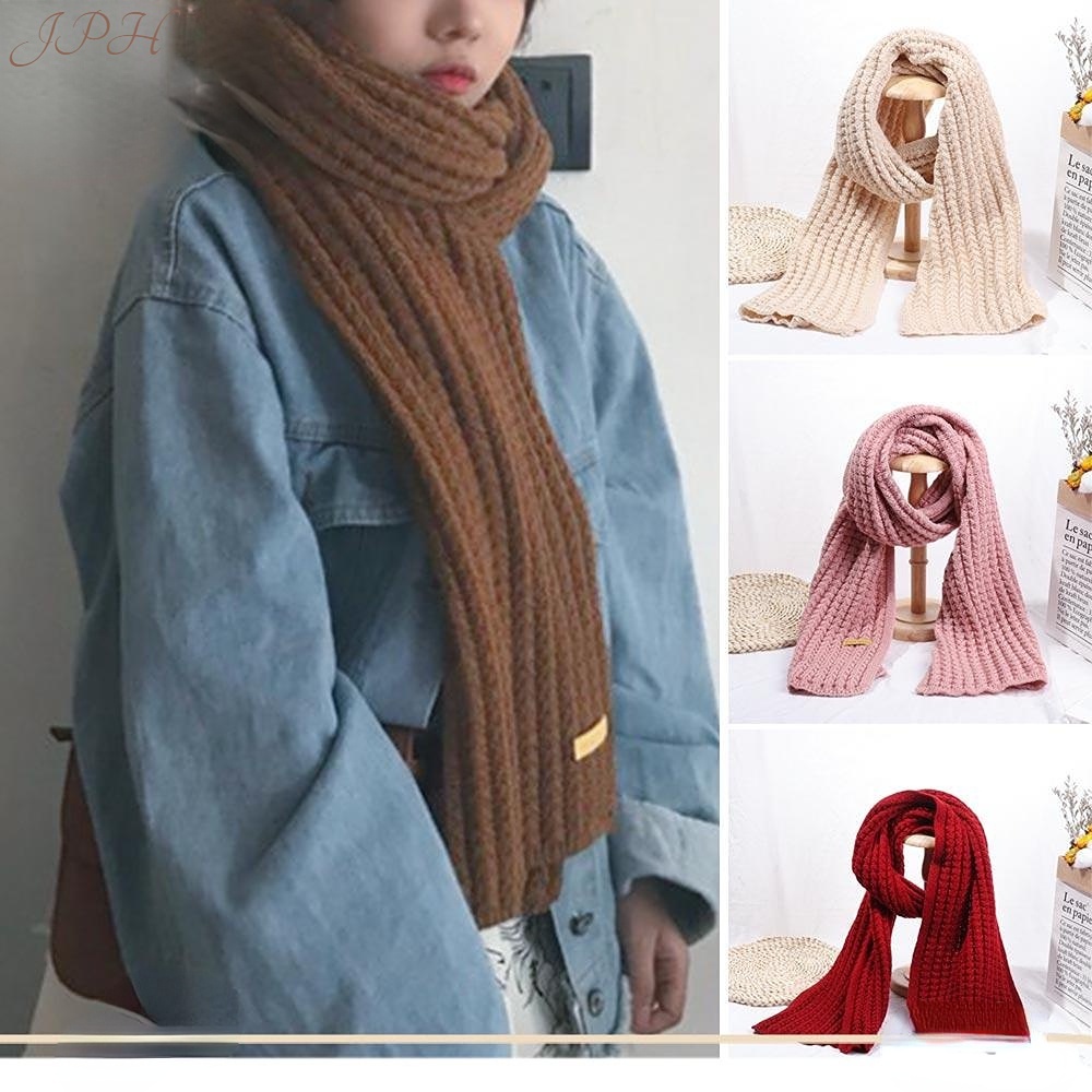 Women Knitted Scarf Female Solid Color Long Scarves Winter Warm ...