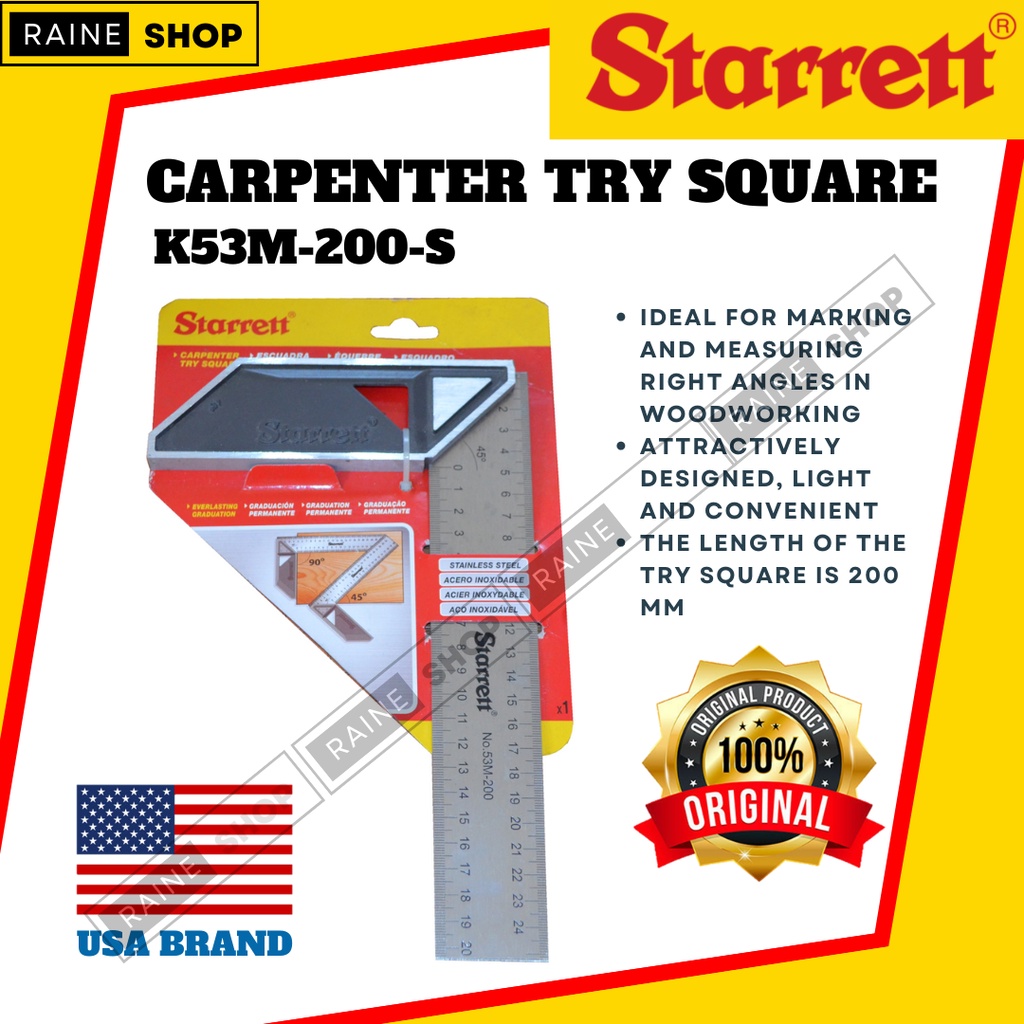 Original Starrett Carpenter Try Square K53M-200-S 200mm | Shopee Philippines