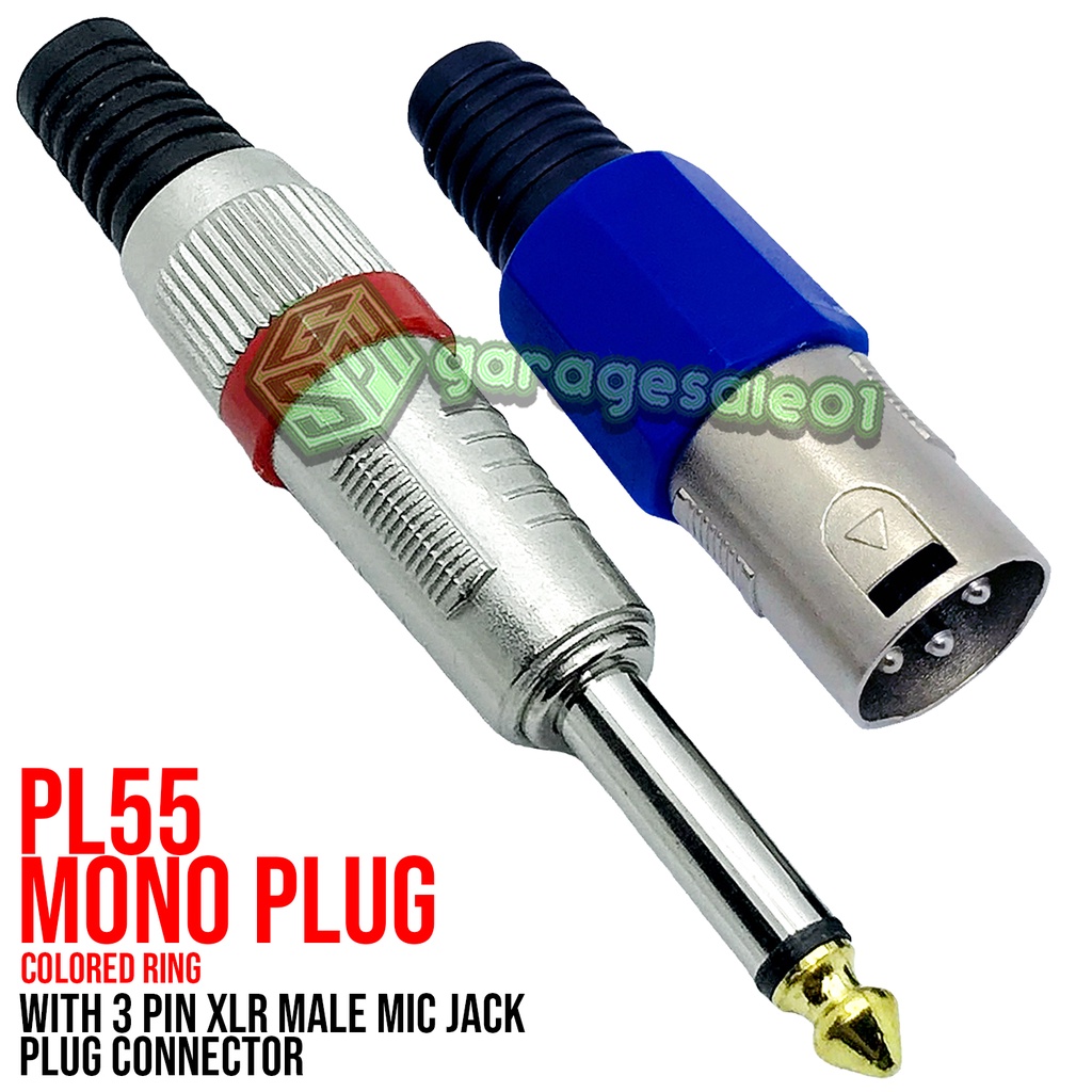 PL55 Mono Plug Colored Rings With XLR 3 Pin Male MIC Jack Plug Audio ...