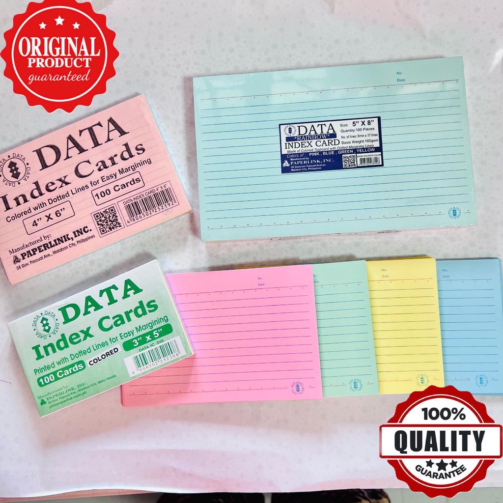 DATA Index Cards 140gsm Rainbow Colored Ruled with dotted Lines SOLD ...