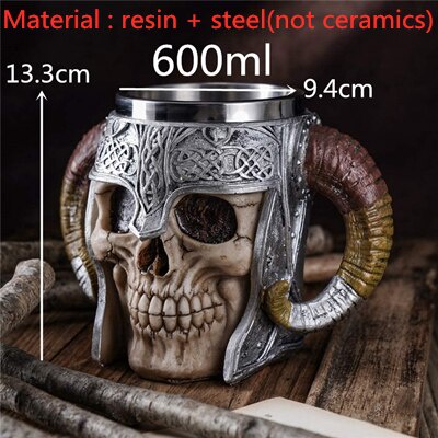 【Fan‘】Stainless Steel Skull Mug Viking Drinking Cup Skeleton Resin Beer ...