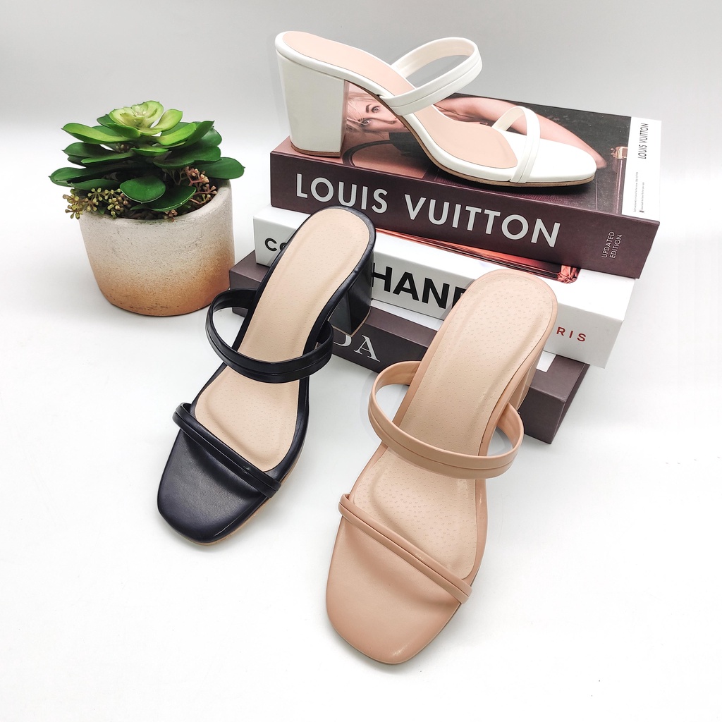 R&A799 2.5 Inch Double Toe Straps Minimalist Block Heels (Standard Fit ...