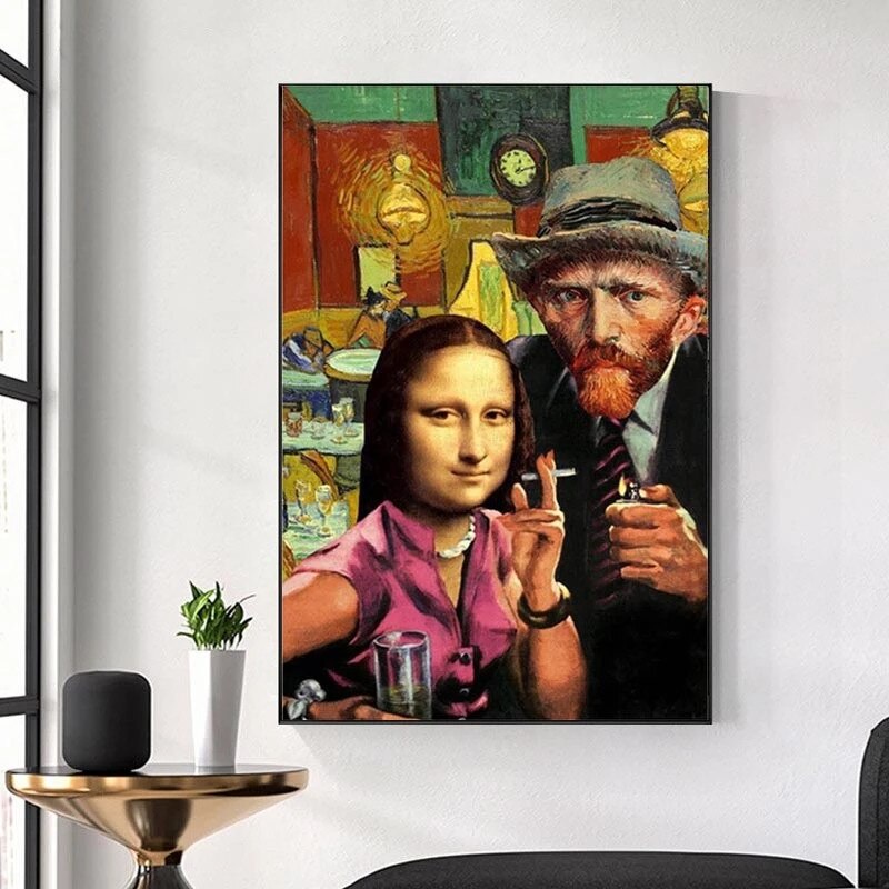 Funny Art Mona Lisa and Van Gogh Smoking Canvas Paintings Wall Art ...