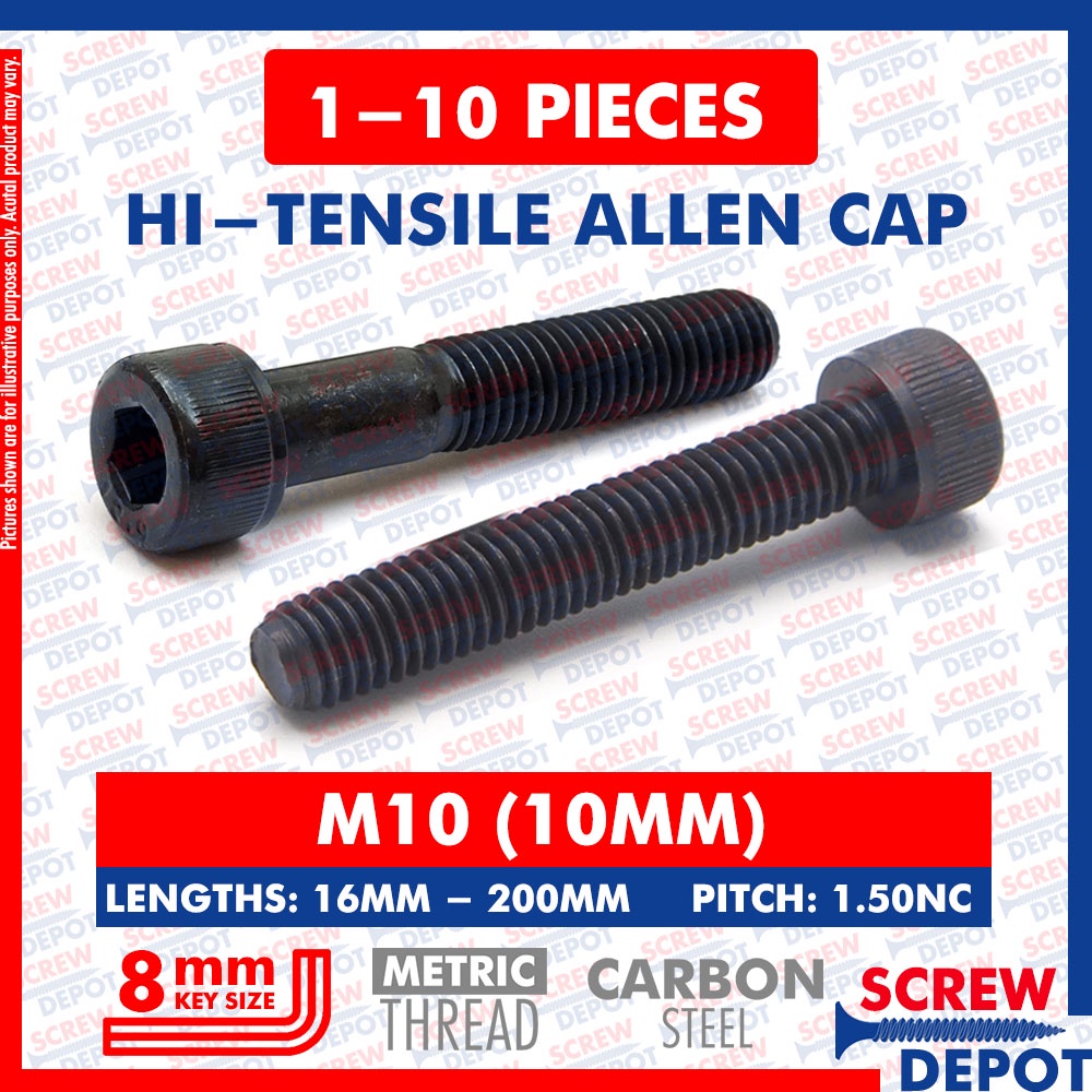 1-10PCS Allen Capscrew M10 ( 10mm ) High Tensile Socket Head Cap Bolt ...