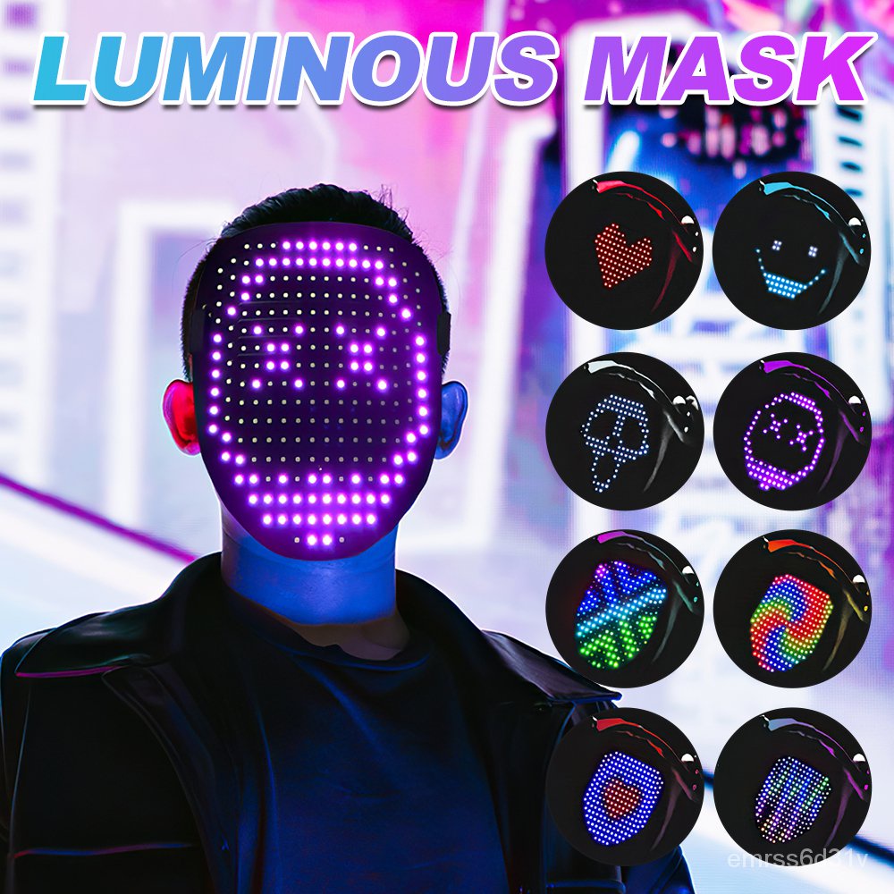 LED Full Face Mask Programmable Mask App Controlled Halloween Party ...