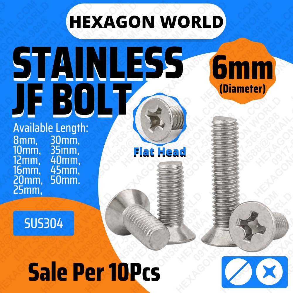 10Pcs Diamerter M6 Stainless Steel 304 Machine Screw JF Bolt (Full ...