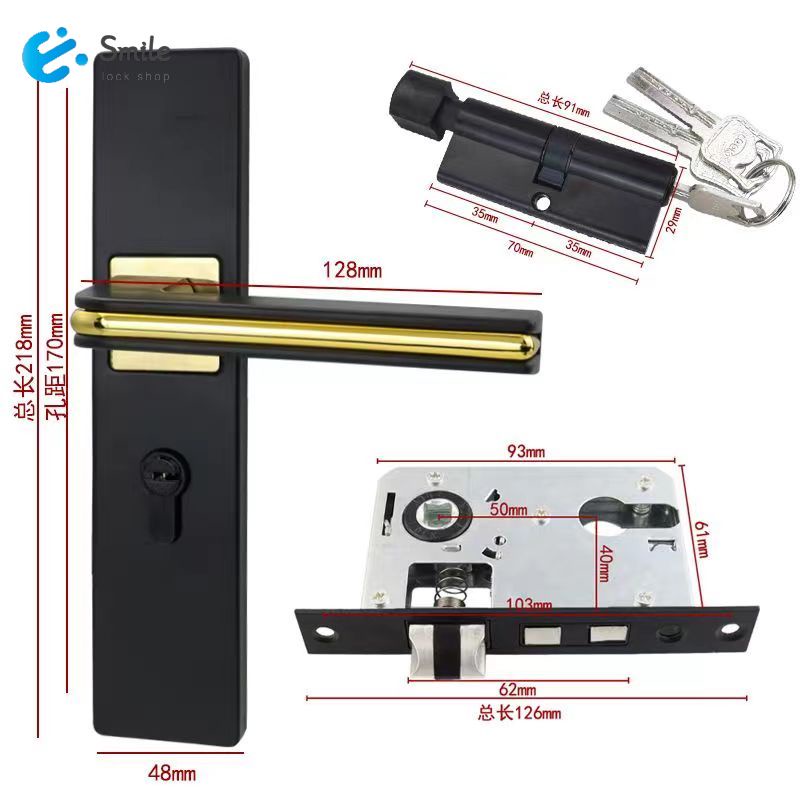 Black Silent Anti-theft Door Lock, Bedroom Door Handle Lock, Indoor ...