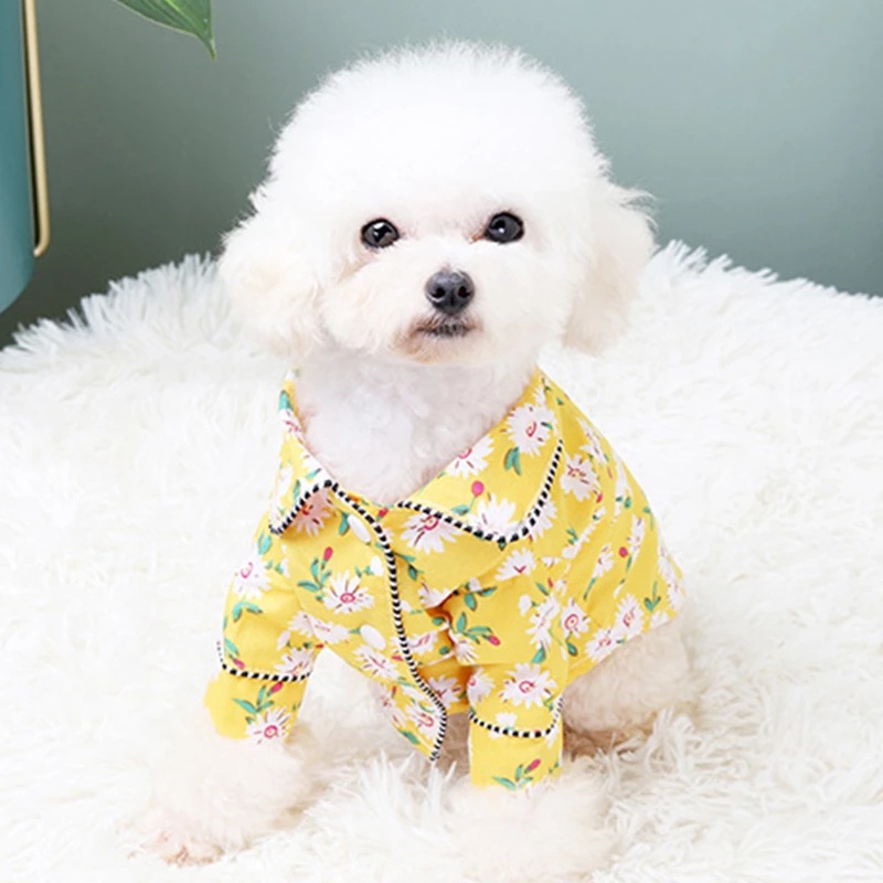 Dog Pajama Clothes for Shih Tzu Male Female Daisy Floral Pet Outfit ...