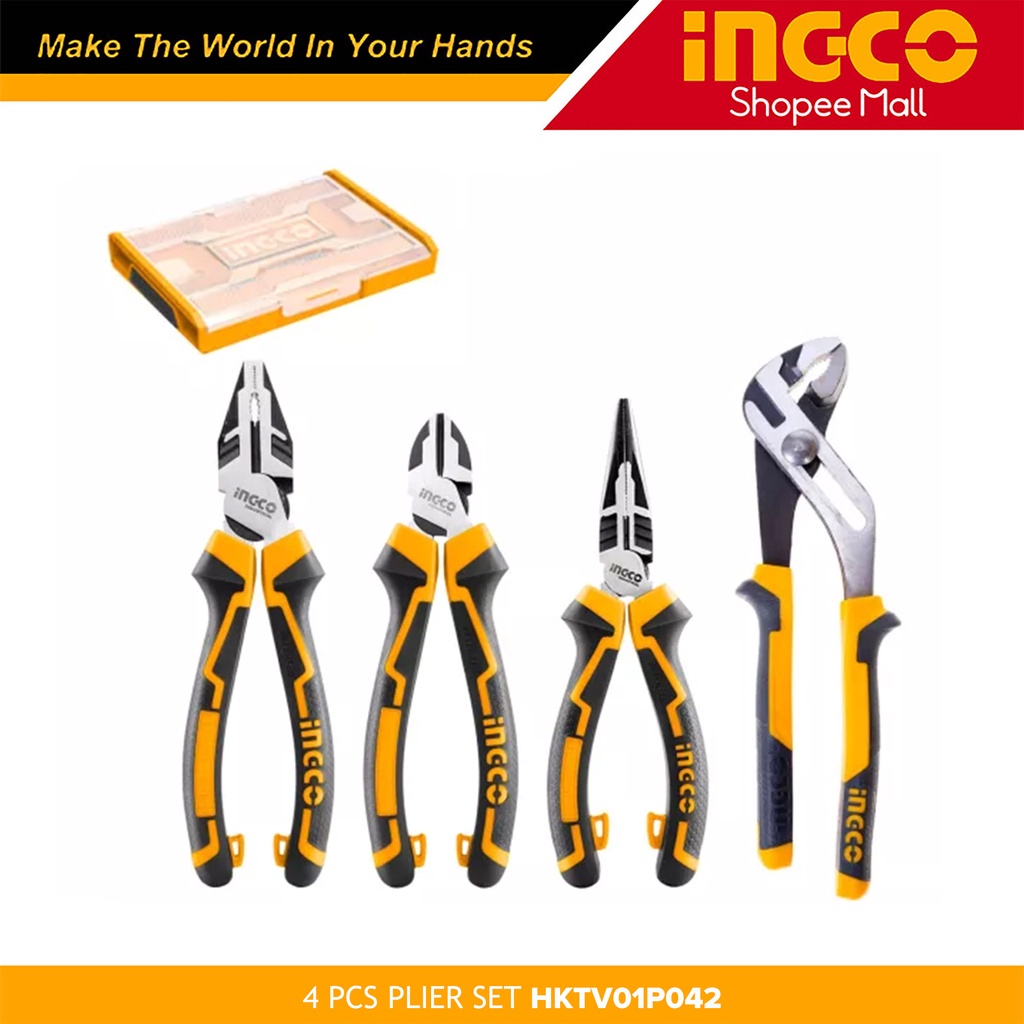 Ingco 4pcs Plier Set With Stackable Plastic Box Organizer HKTV01P042 SS ...
