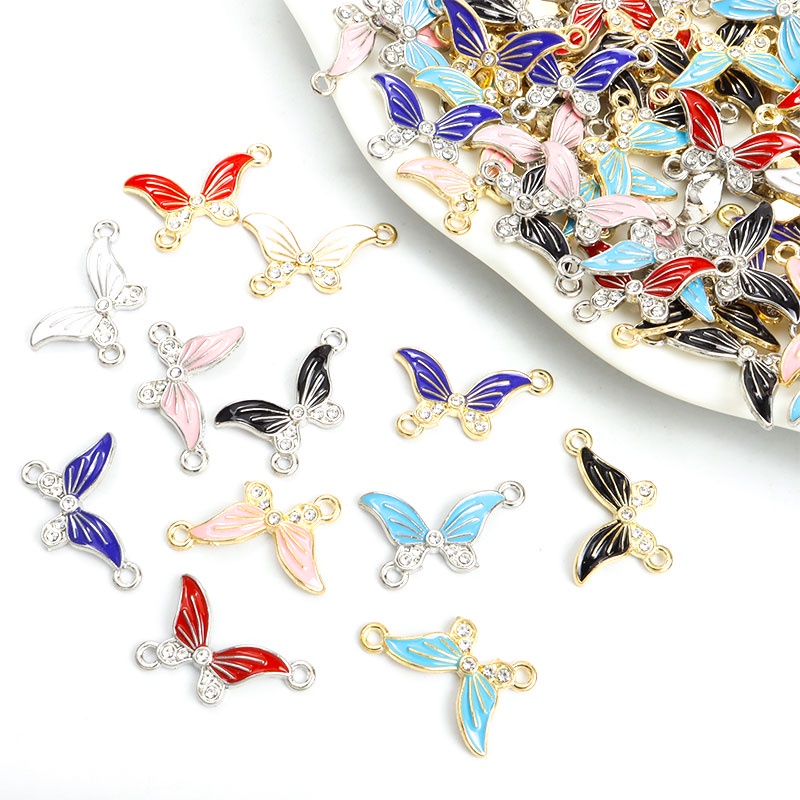 10pcs/Lot Delicate Butterfly Enamel Charms Connectors Colorful ...