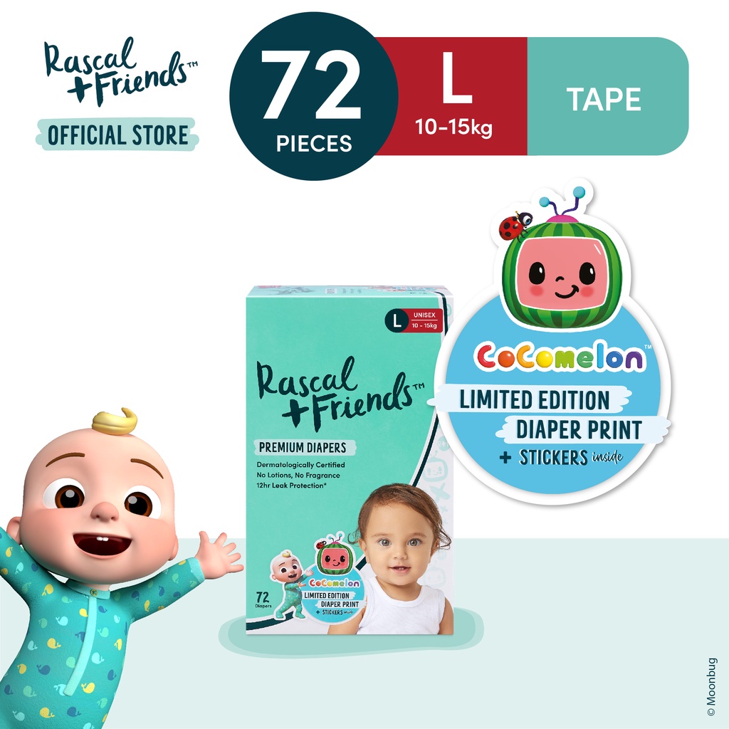 Rascal + Friends x Cocomelon Tape Diaper - Large, 72 Pads (Promo Box ...