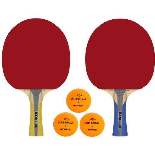 Decathlon Pongori Set of 2 TTR 100 3* All-Round Table Tennis Bats and 3 ...