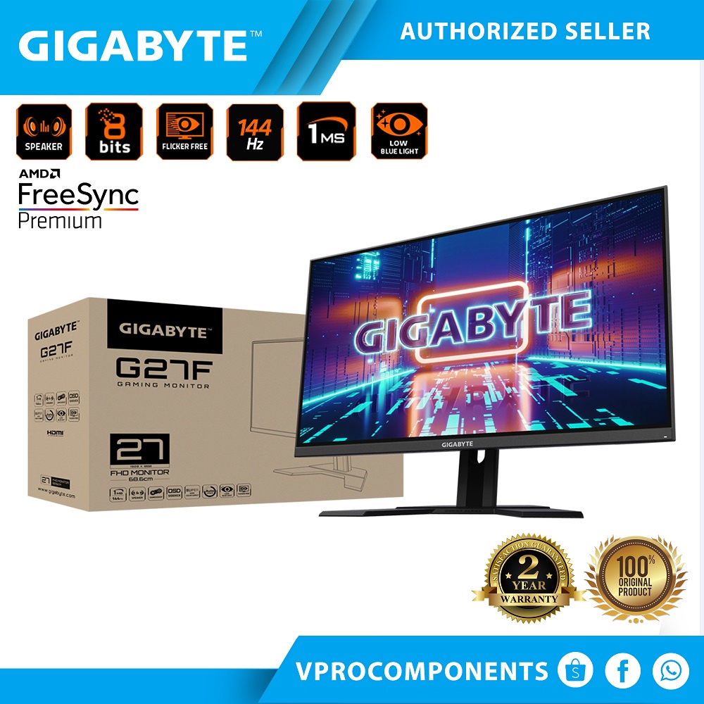 GIGABYTE G27F Gaming Monitor IPS / 144Hz / 1Ms / FreeSync | Shopee ...