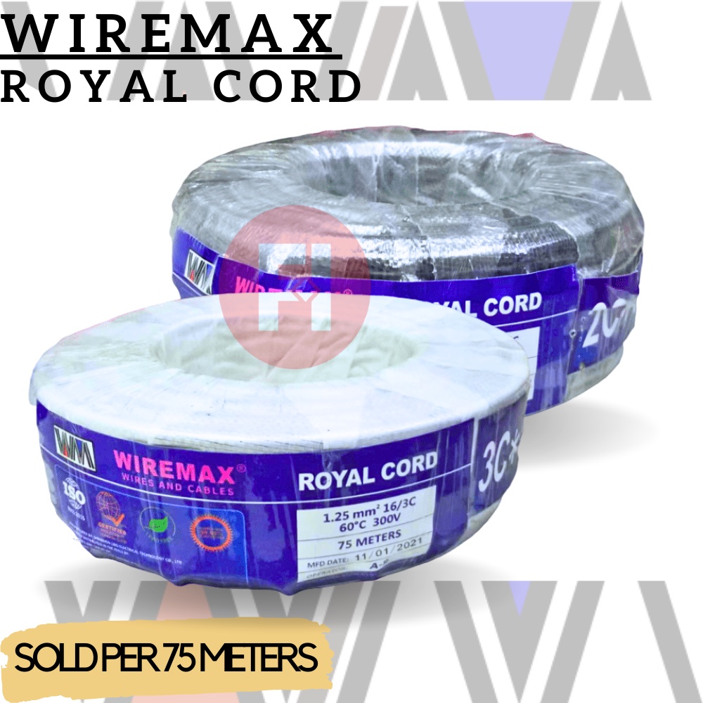 WIREMAX Royal Cord Electrical Cable (1.25mm) 16/2c and 16/3c 75 Meters ...
