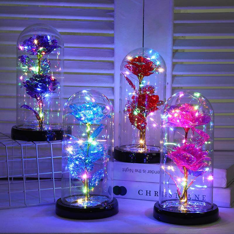 Rose Lamp Roses Led Light preserved Flower Double Gold Foil Rose ...