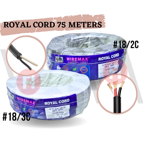 WIREMAX Electrical Royal Cord #18/2C and #18/3C (0.75mm²) 75 meters 100 ...