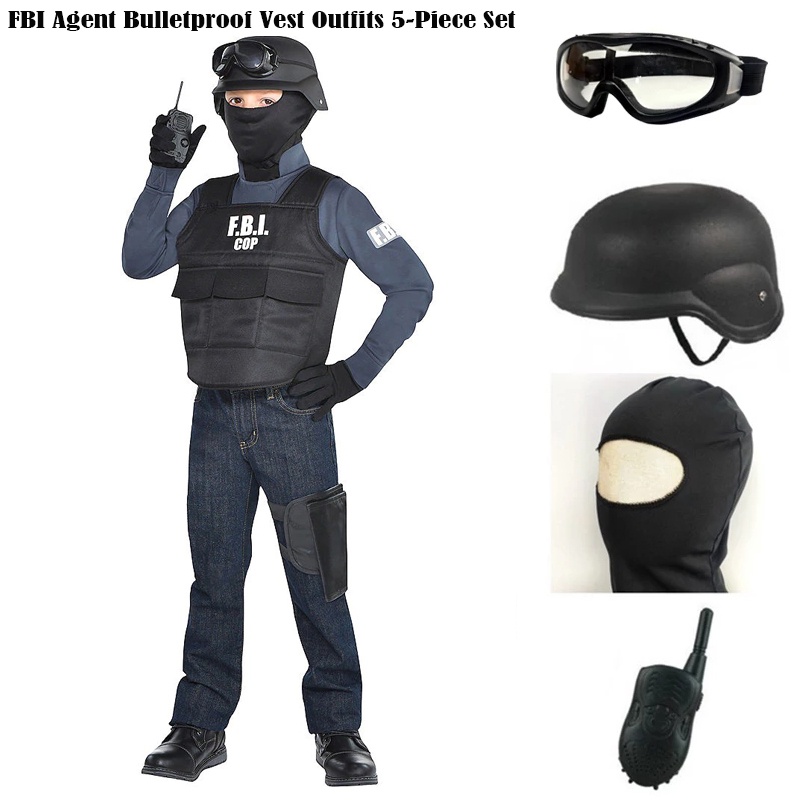 Halloween Christmas Kids Costume Cosplay FBI Agent Bulletproof Vest ...