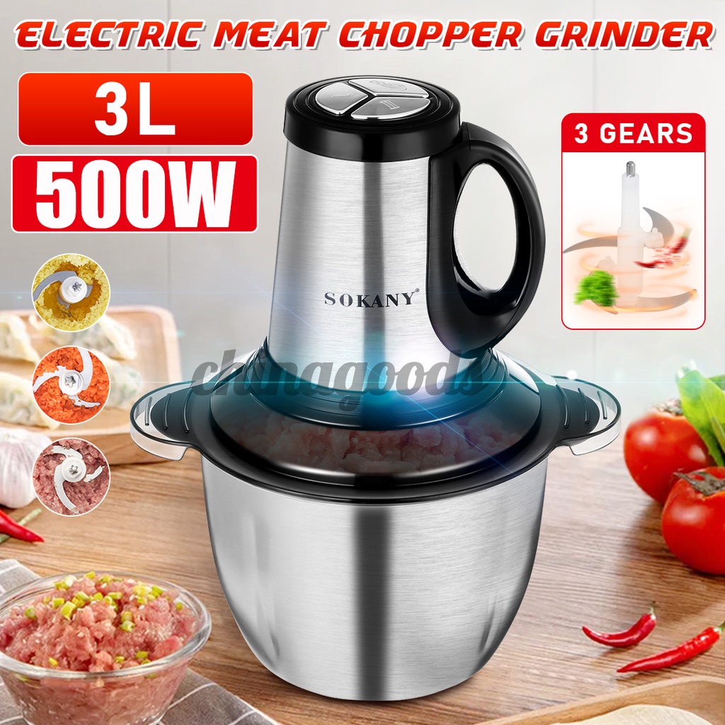 SOKANY 3L 500W Electric Meat Grinder Food Processor Chopper Blender ...