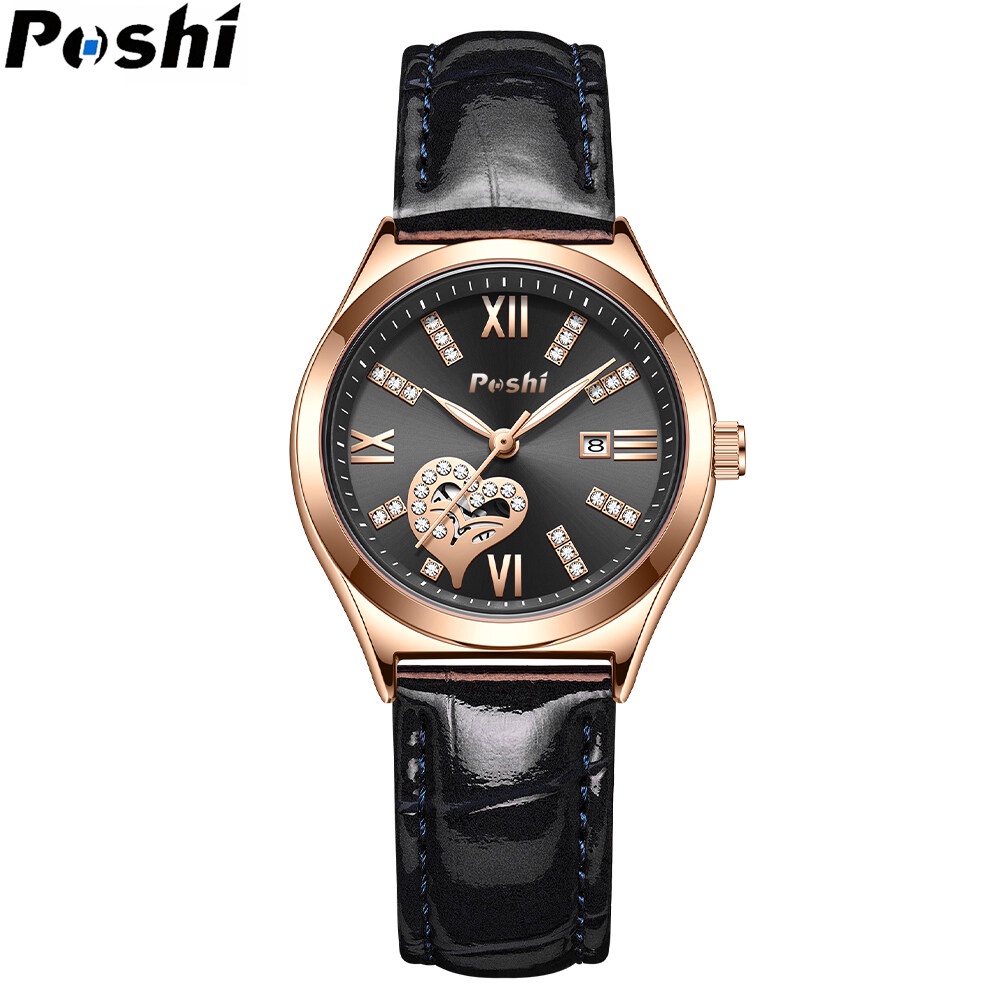 POSHI Automatic Vintage Quartz Wacthes Women's Waterproof Leather ...