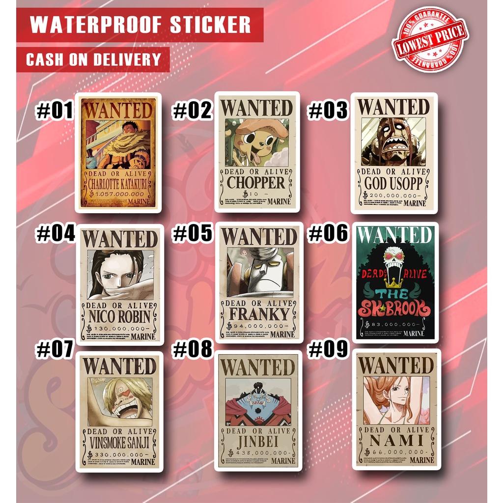 Wanted Poster / One Piece | Anime Waterproof Stickers | Shopee Philippines