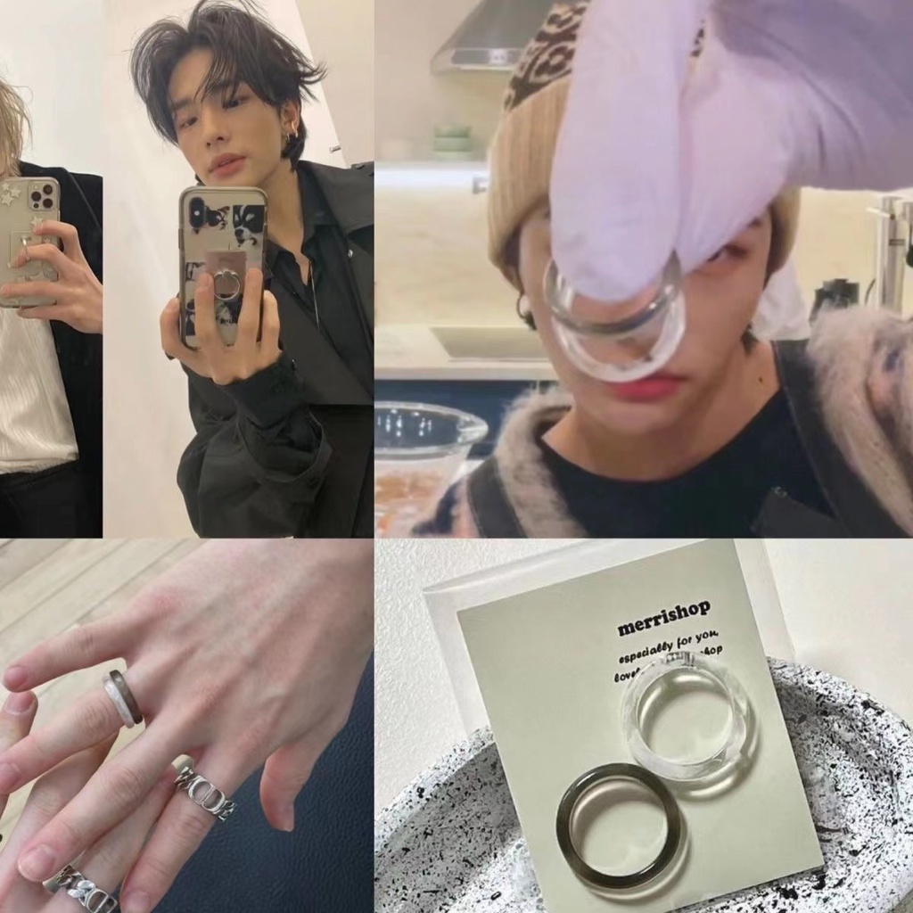 KPOP Stray Kids Hyunjin Felix Same Style Ring Retro Black White Finger ...
