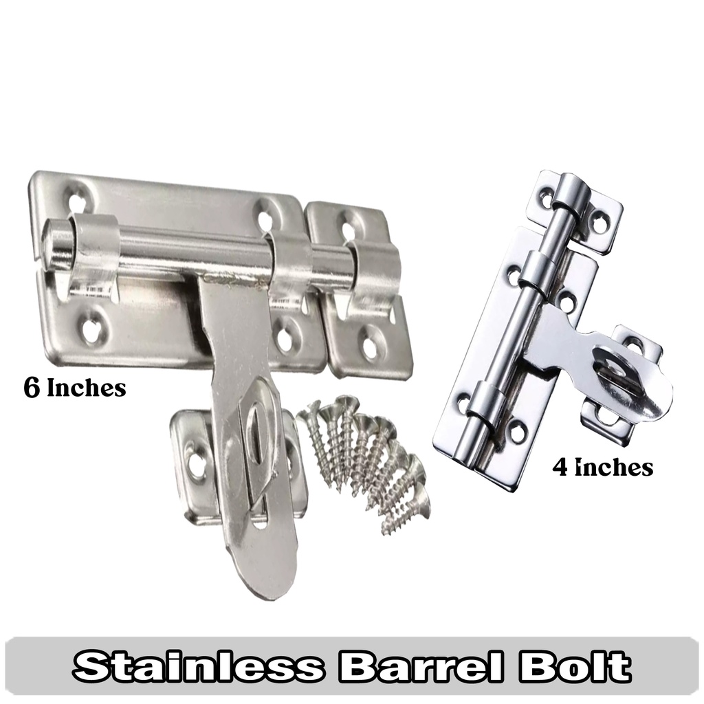 STAINLESS STEEL DOOR LATCH SLIDING LOCK BARREL BOLT LATCH 4"/6"(with screws) | Shopee Philippines