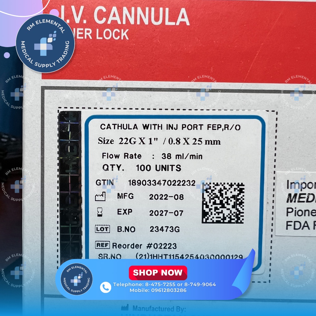 [ BOX ] CATHULA I.V. Cannula With Luer Lock (100s)GAUGE-18, 20, 22, 24 ...