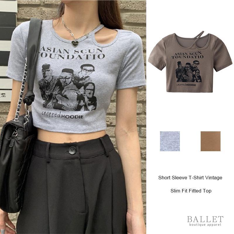 【COD & Ready Stock】Cropped Short Sleeve T-shirt Women Summer Vintage ...