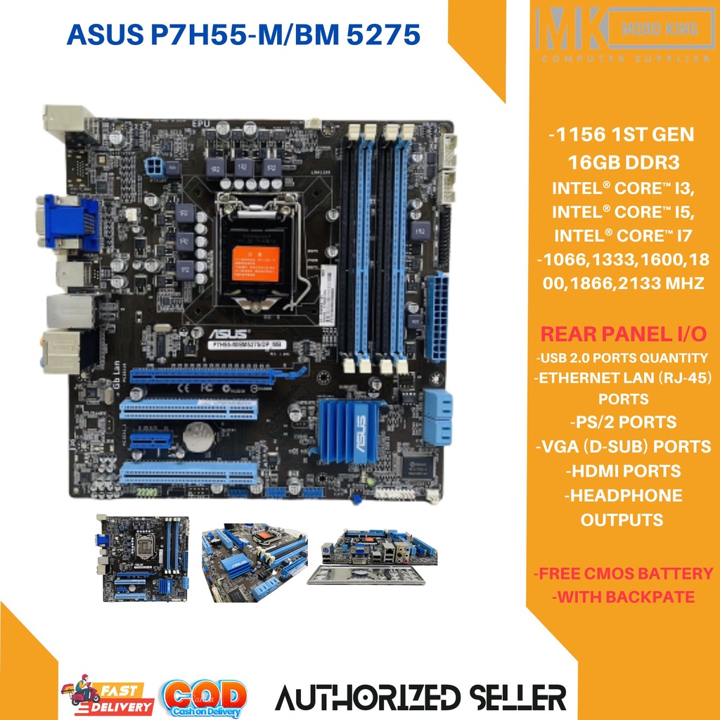 ASUS P7H55-M/BM 5275 Desktop 1st GEN Motherboard H55 Socket LGA 1156 i3 i5 i7 DDR3 16GB ...