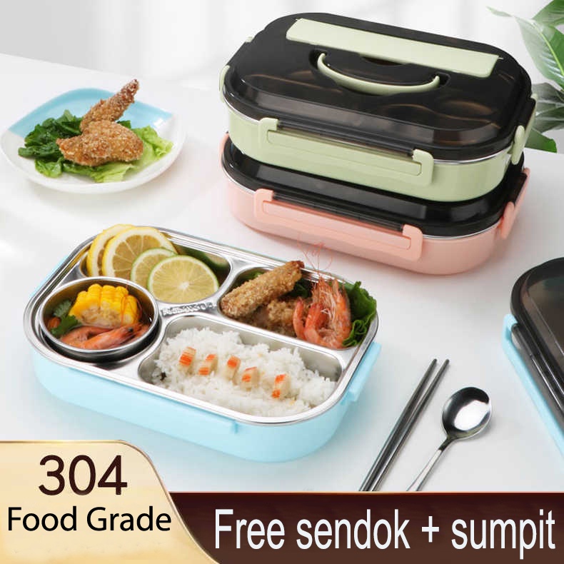 4 compartment Stainless steel Lunch Box 4 compartment Lunch Box ...