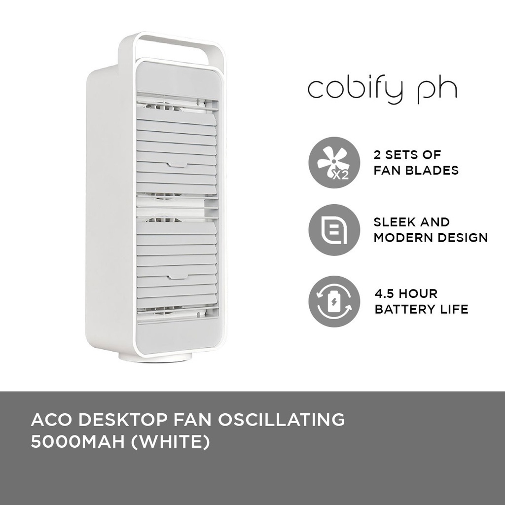 ACO Desktop Fan Oscillating 5000mAh White | Shopee Philippines