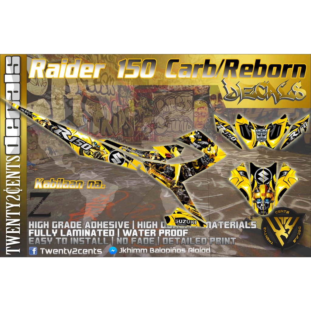 Suzuki raider 150 carb / reborn Decals High-Quality Stickers (bumblebee ...