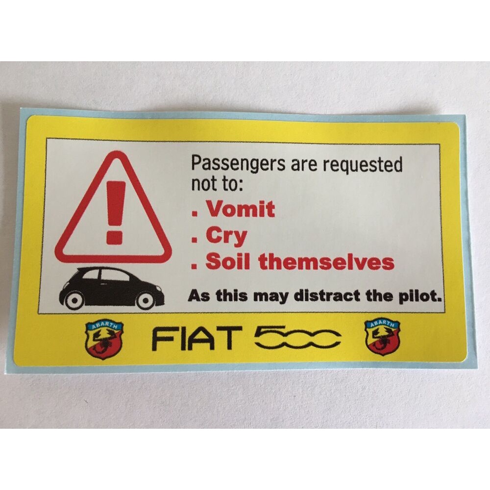 ABARTH FIAT 500 595 FUNNY CAR DASHBOARD STICKER DECAL TRACK RACE VOMIT ...