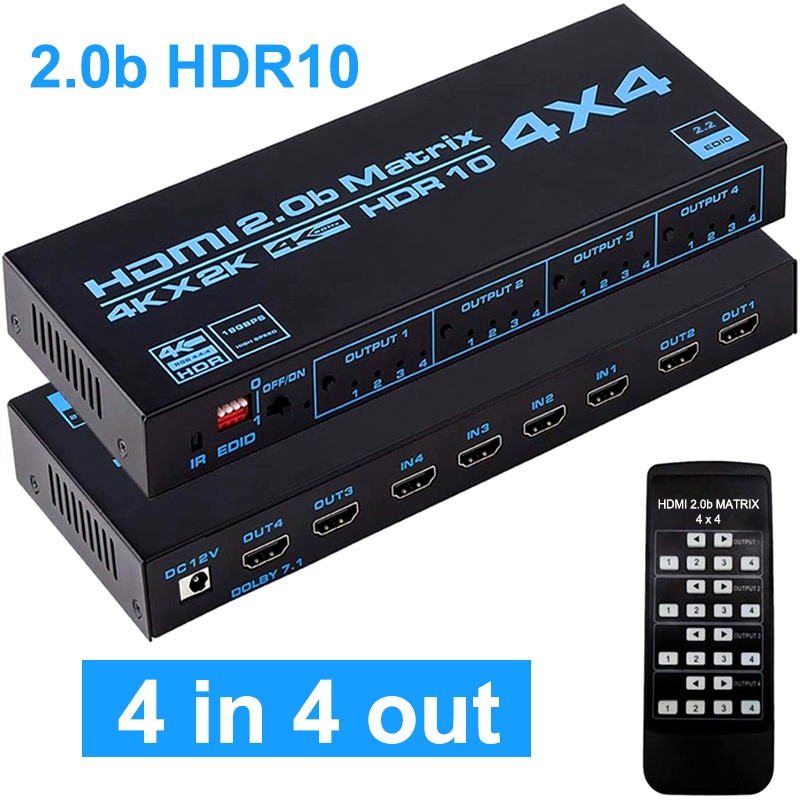 4K 60hz HDMI2.0 HDR 10 4x4 Matrix HDMI Switch Splitter 4 in 4 Out ...